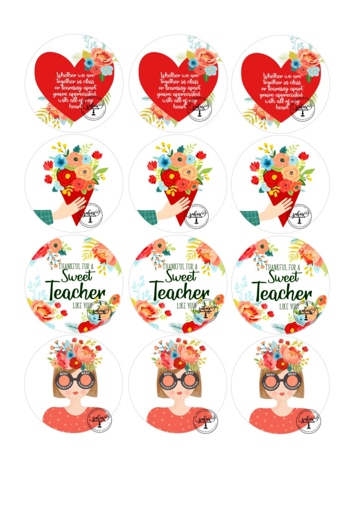 Best Teacher Thankyou edible cupcake/cookie toppers -12, 2.25 inch ...