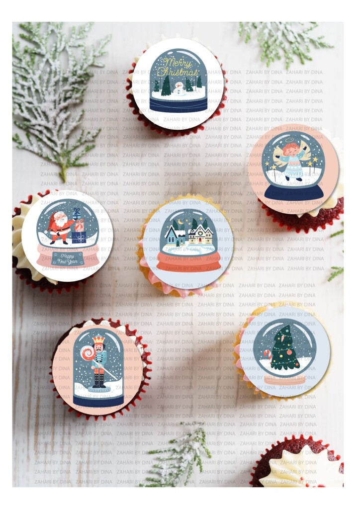 Snowglobe 2024 Christmas precut round icing toppers for cookies or ...