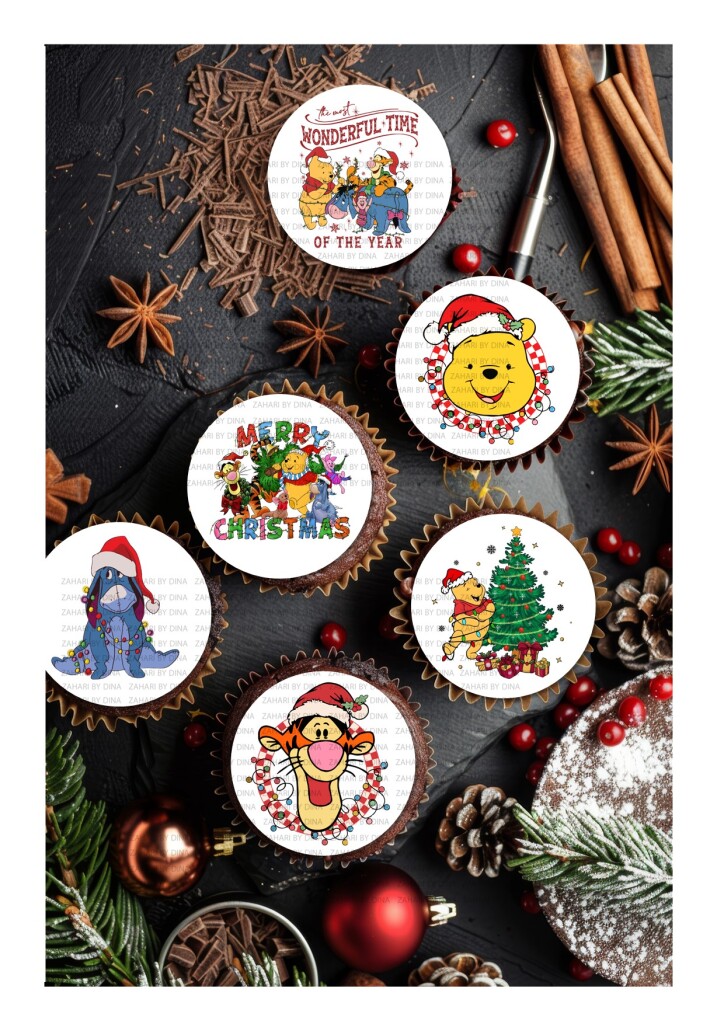 Winnie Xmas 2024 Christmas precut round icing toppers for cookies or ...