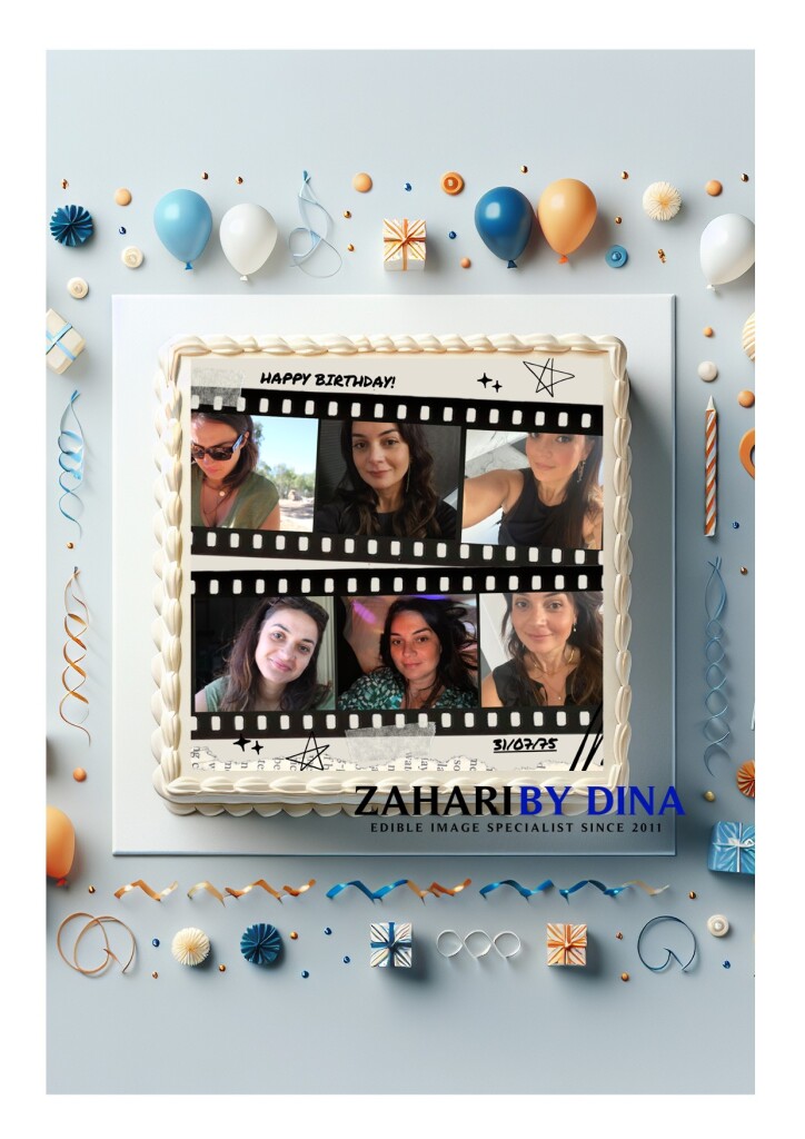 A4 print – Birthday film reel personalized photo cake topper 6-8 ...