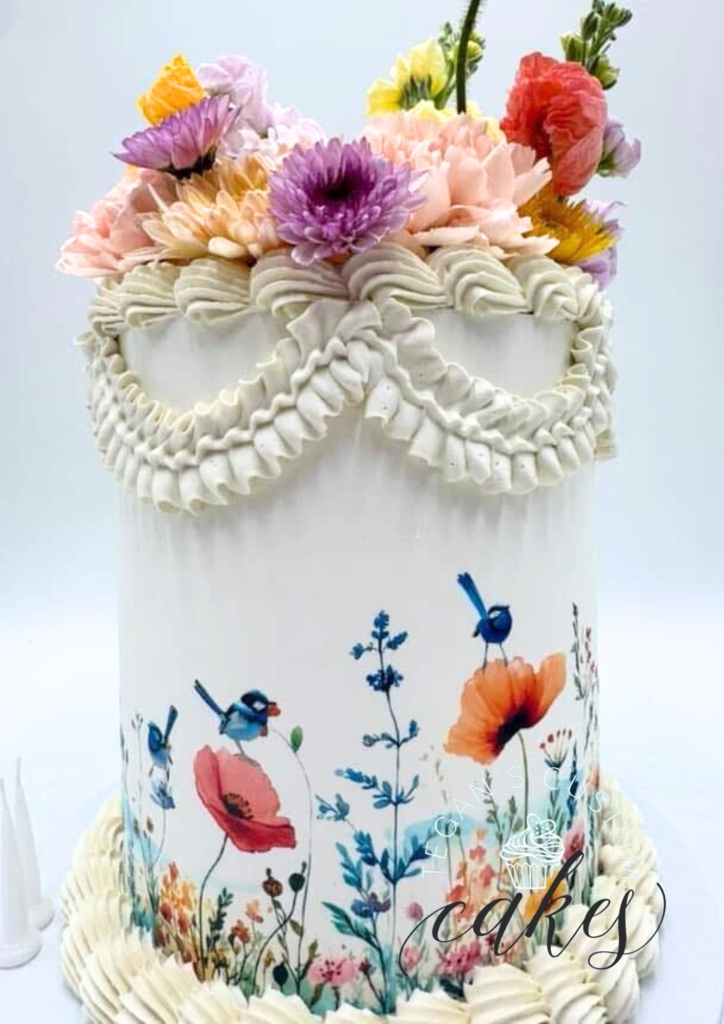 Floral Border Blue wren bird cake wrap on icing sheet – A3 icing sheet ...
