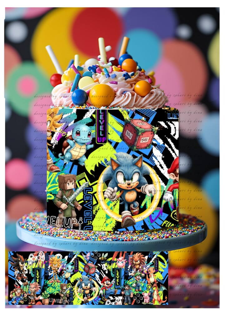 Pokemon, Mario, Minecraft and Sonic cake wrap on icing sheet – A3 2 ...