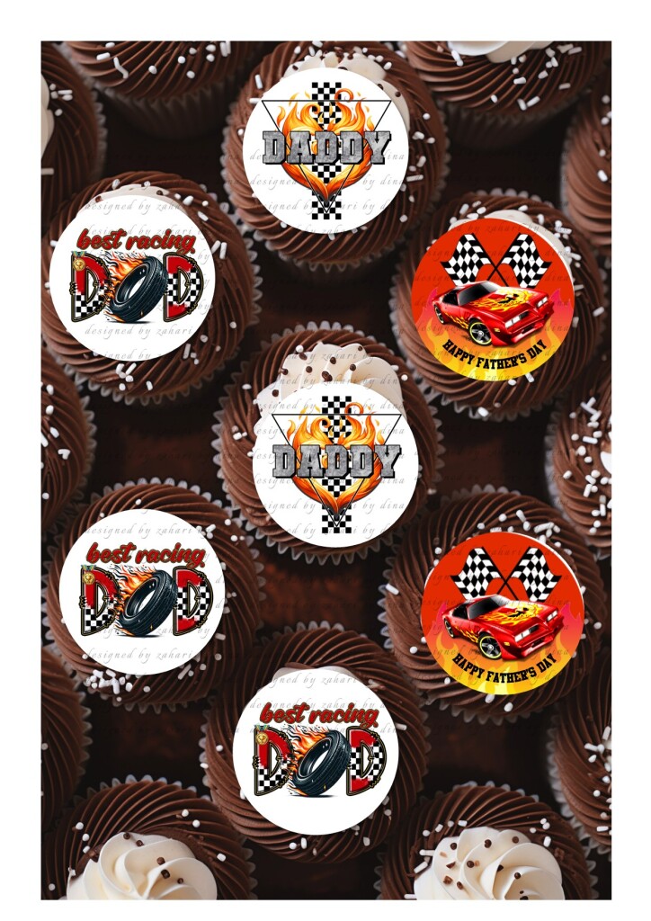 Happy Father’s Day racing car Edible Icing Toppers for cookies or ...
