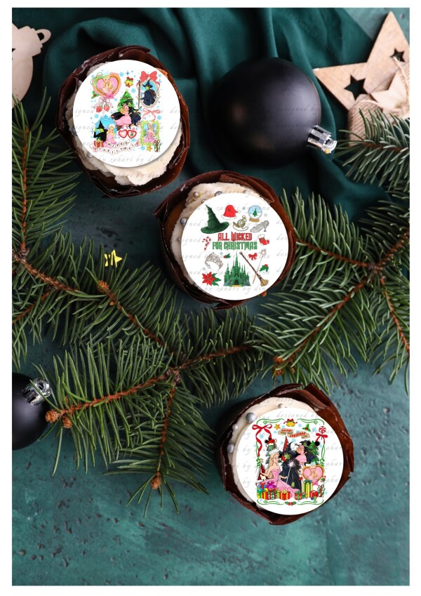 Merry Christmas Wicked Inspired Precut round edible icing toppers for ...