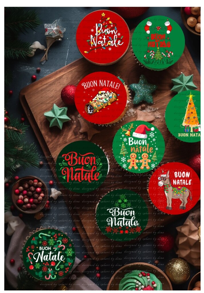 Italian Merry Christmas Precut round edible icing toppers for cookies ...