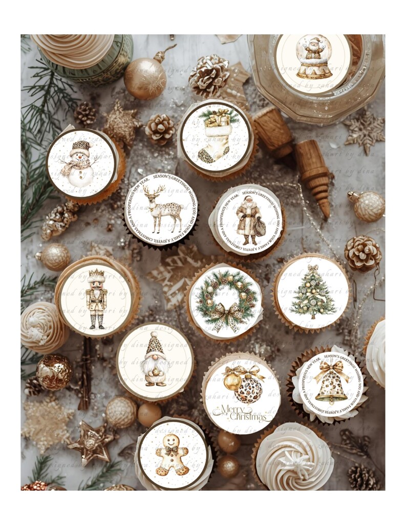 Leopard Print Merry Christmas Precut round edible icing toppers for ...