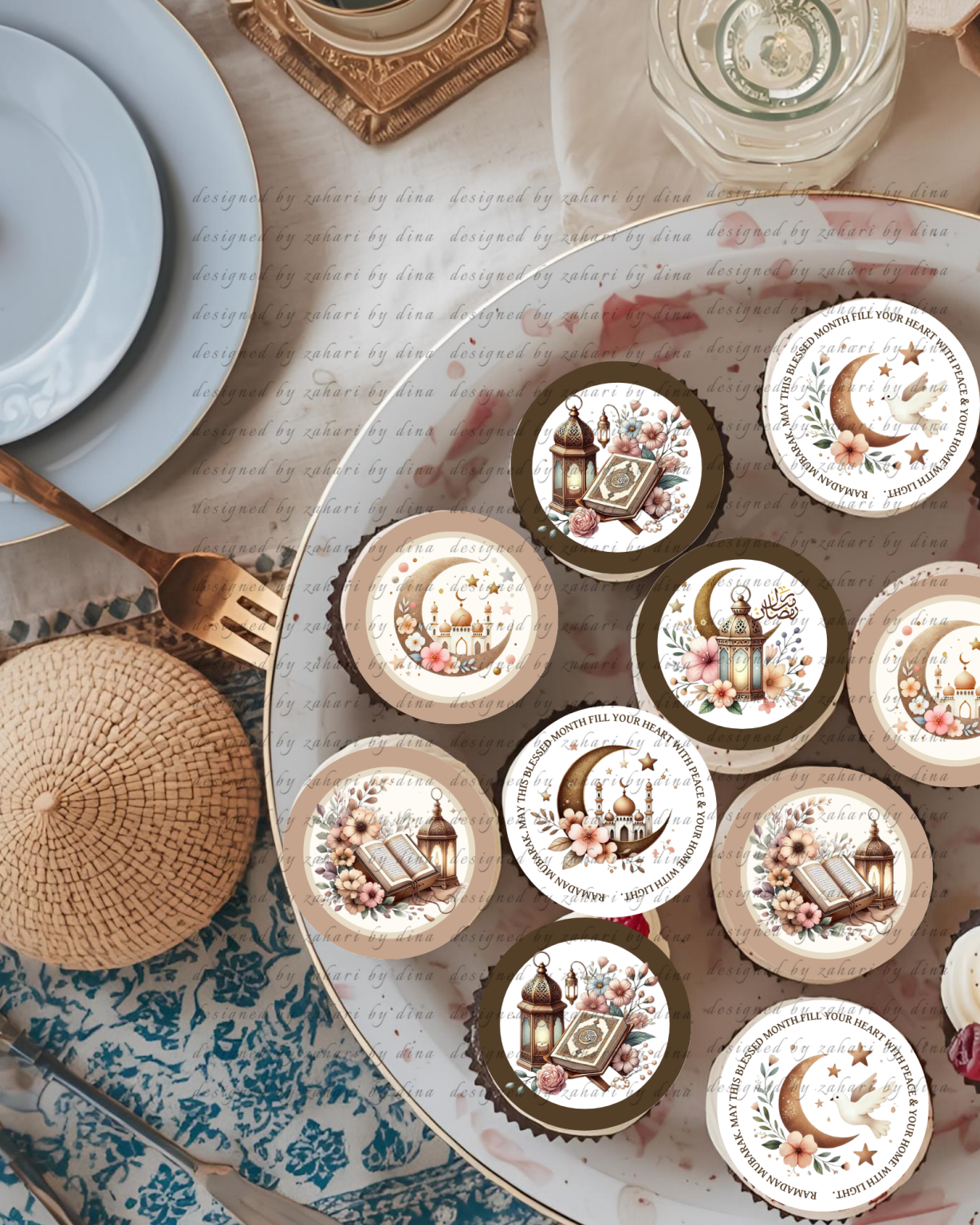 Happy Ramadan/Eid Beige 2026 – Precut Icing rounds for cookies or ...